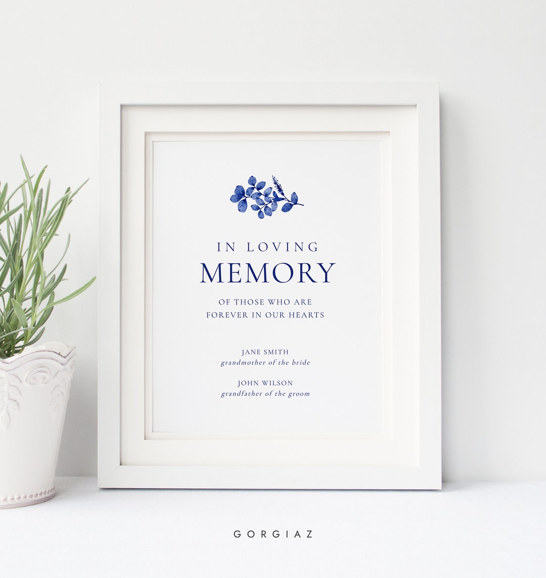 In Loving Memory Sign Template, Rustic Navy Blue Wedding Memorial Sign ...