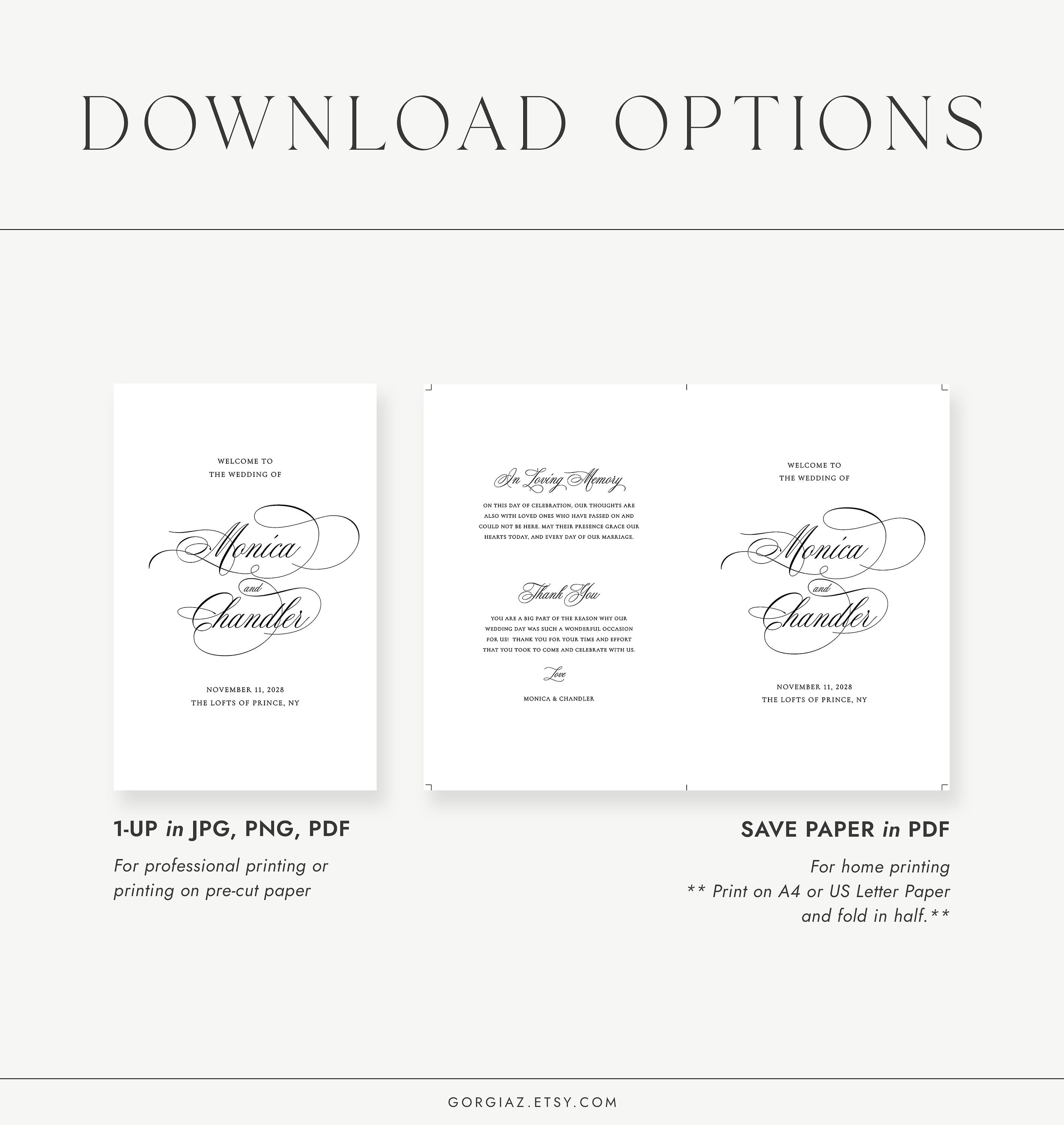 Classic Wedding Program Booklet Template, Elegant Wedding Program ...