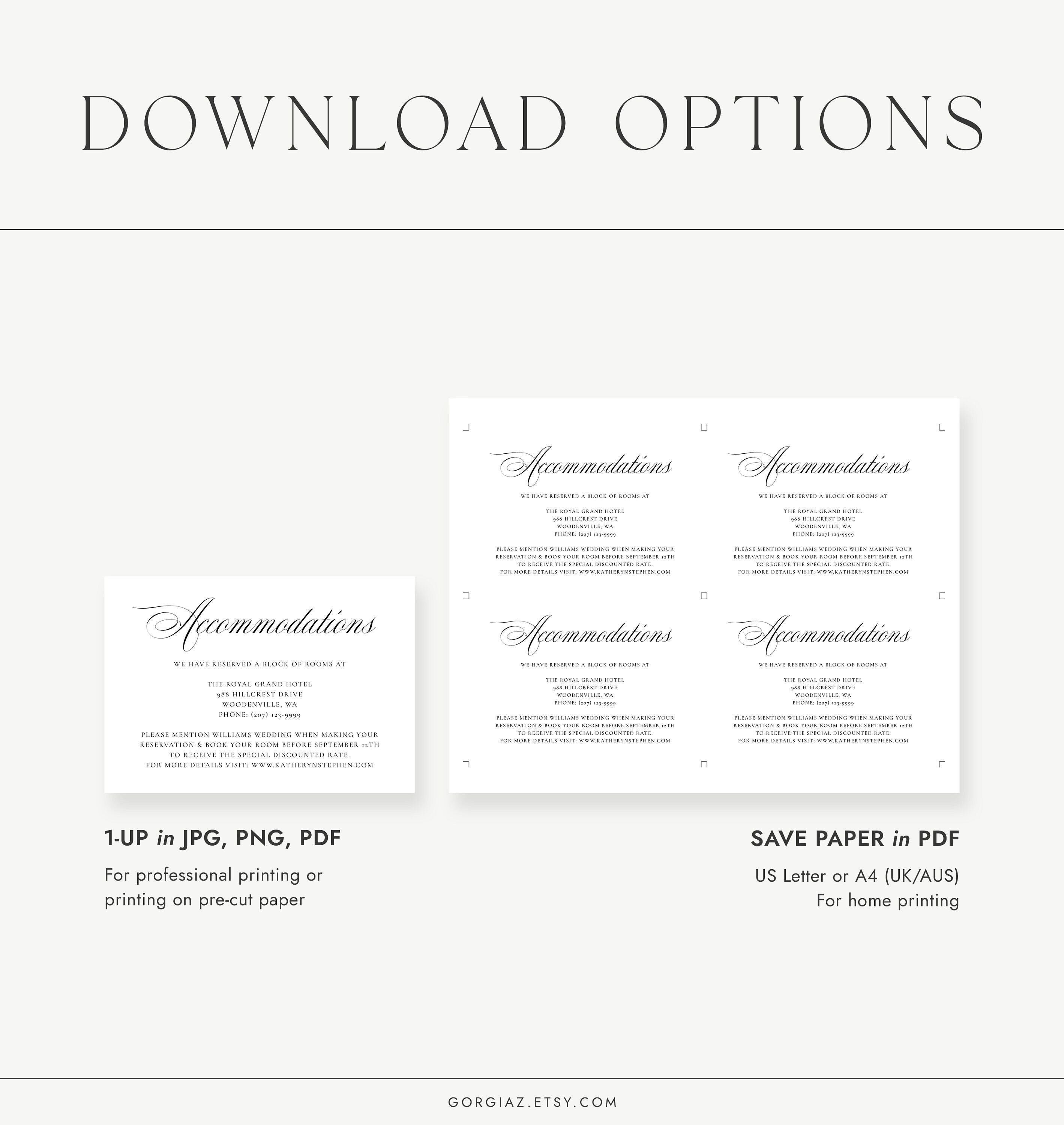 Classic Wedding Accommodations Card Template, Elegant Calligraphy ...