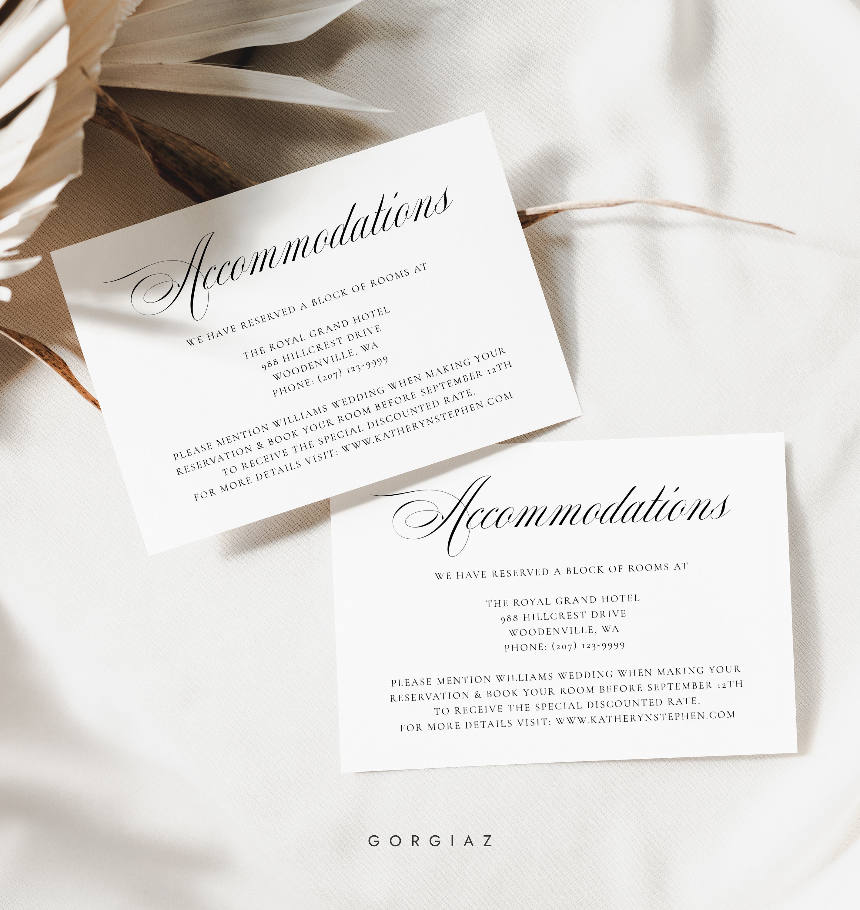 Classic Wedding Accommodations Card Template, Elegant Calligraphy ...