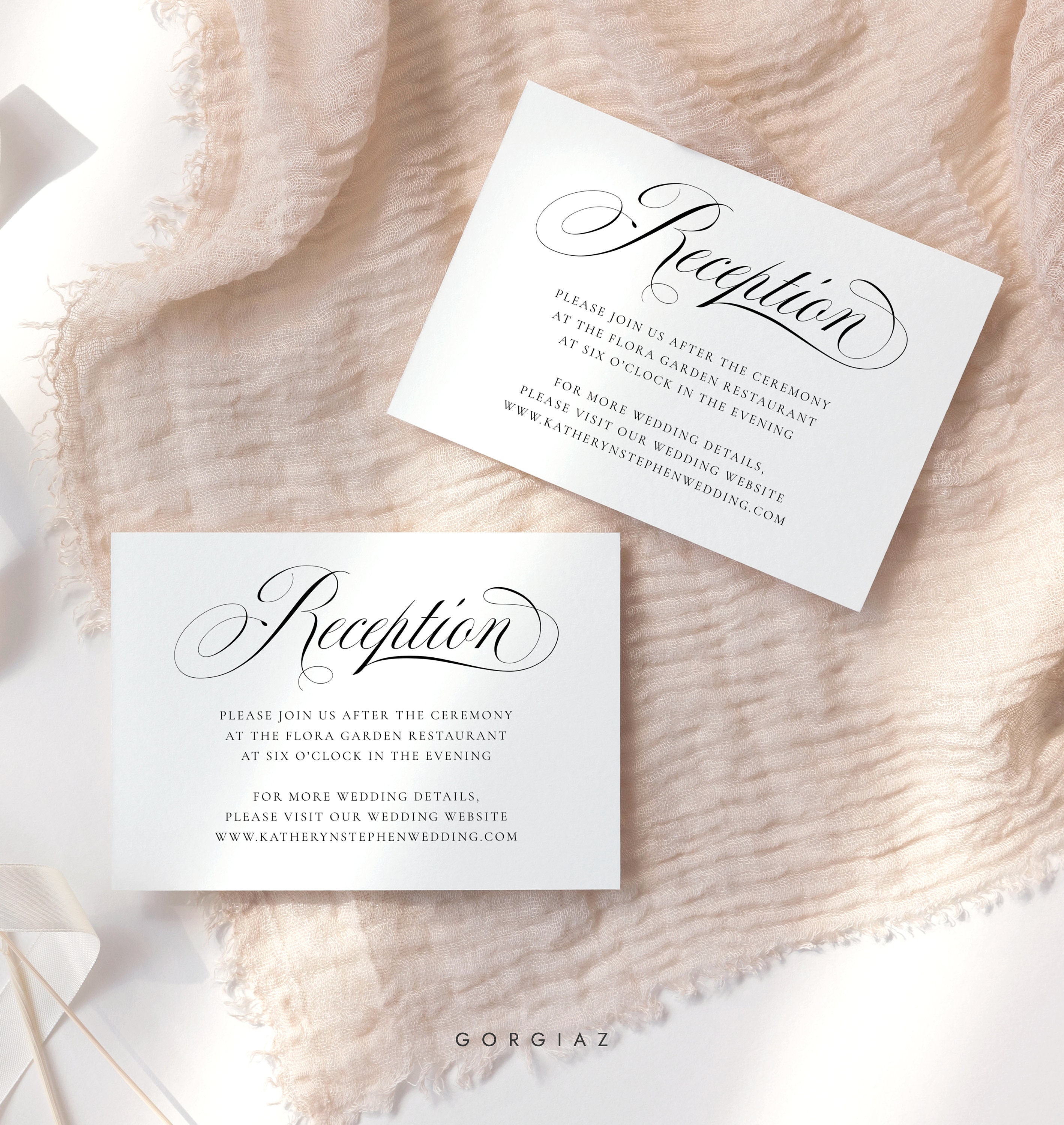 Classic Wedding Reception Card Template, Elegant Calligraphy Wedding ...