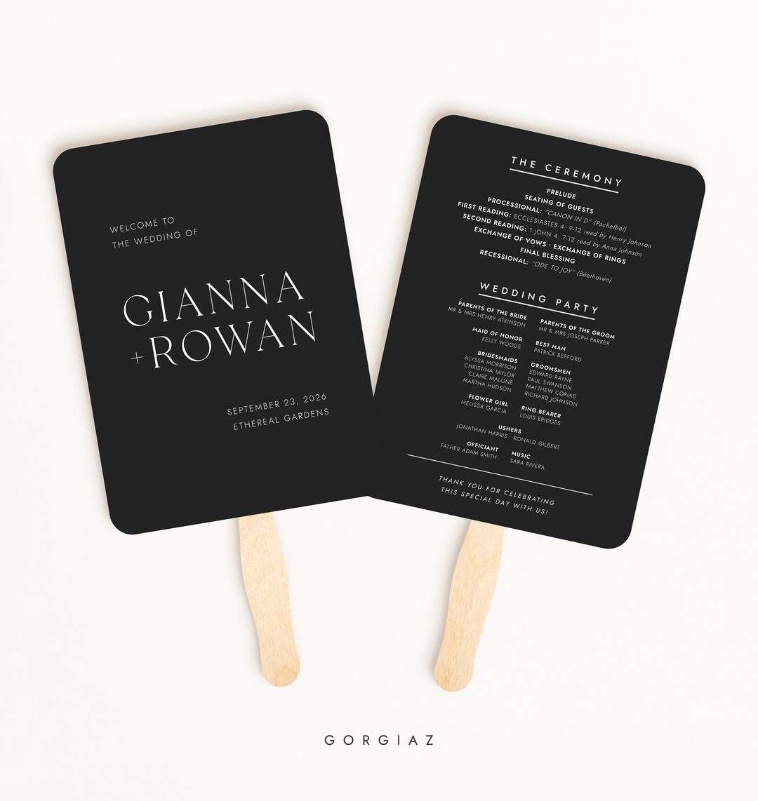 Wedding Program Fan Template, Modern Minimalist Wedding Program Fan ...