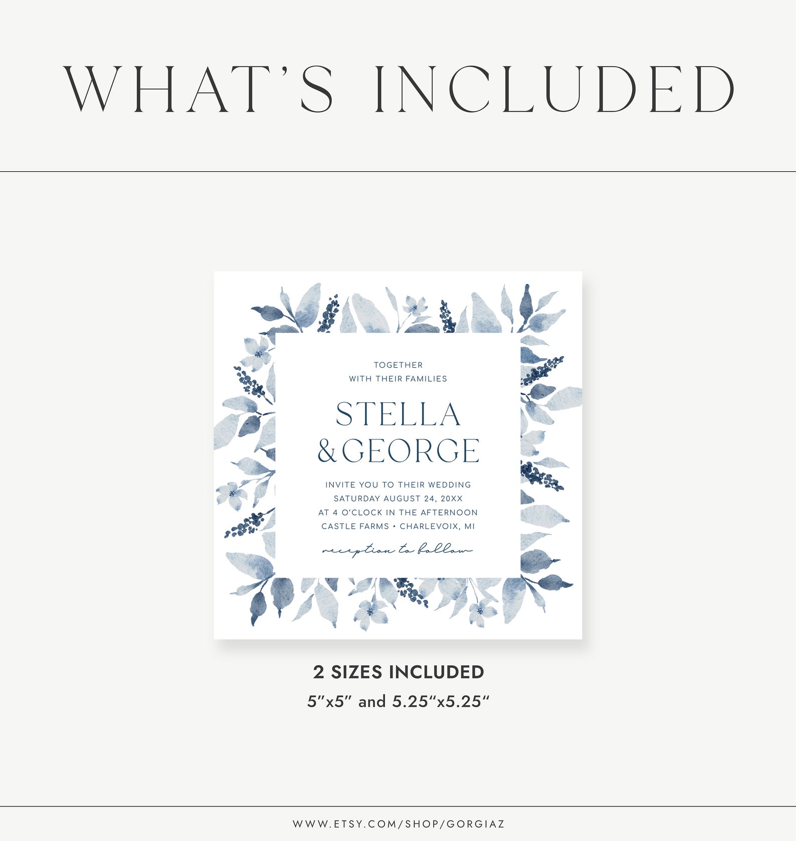 Dusty Blue Wedding Invitation Template Rustic Floral Wedding - Etsy