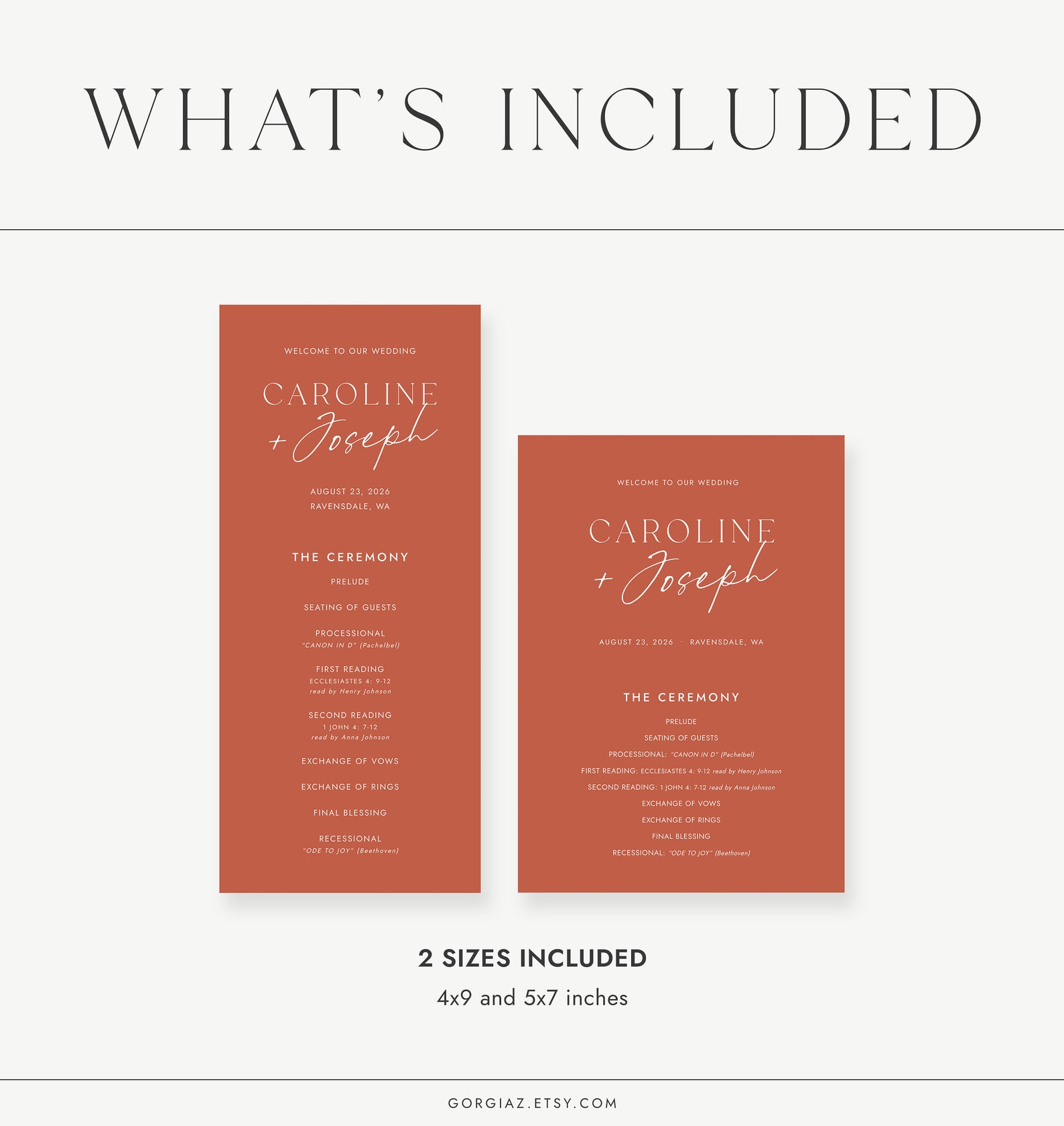 Terracotta Wedding Program Template, Modern Minimalist Wedding Ceremony ...