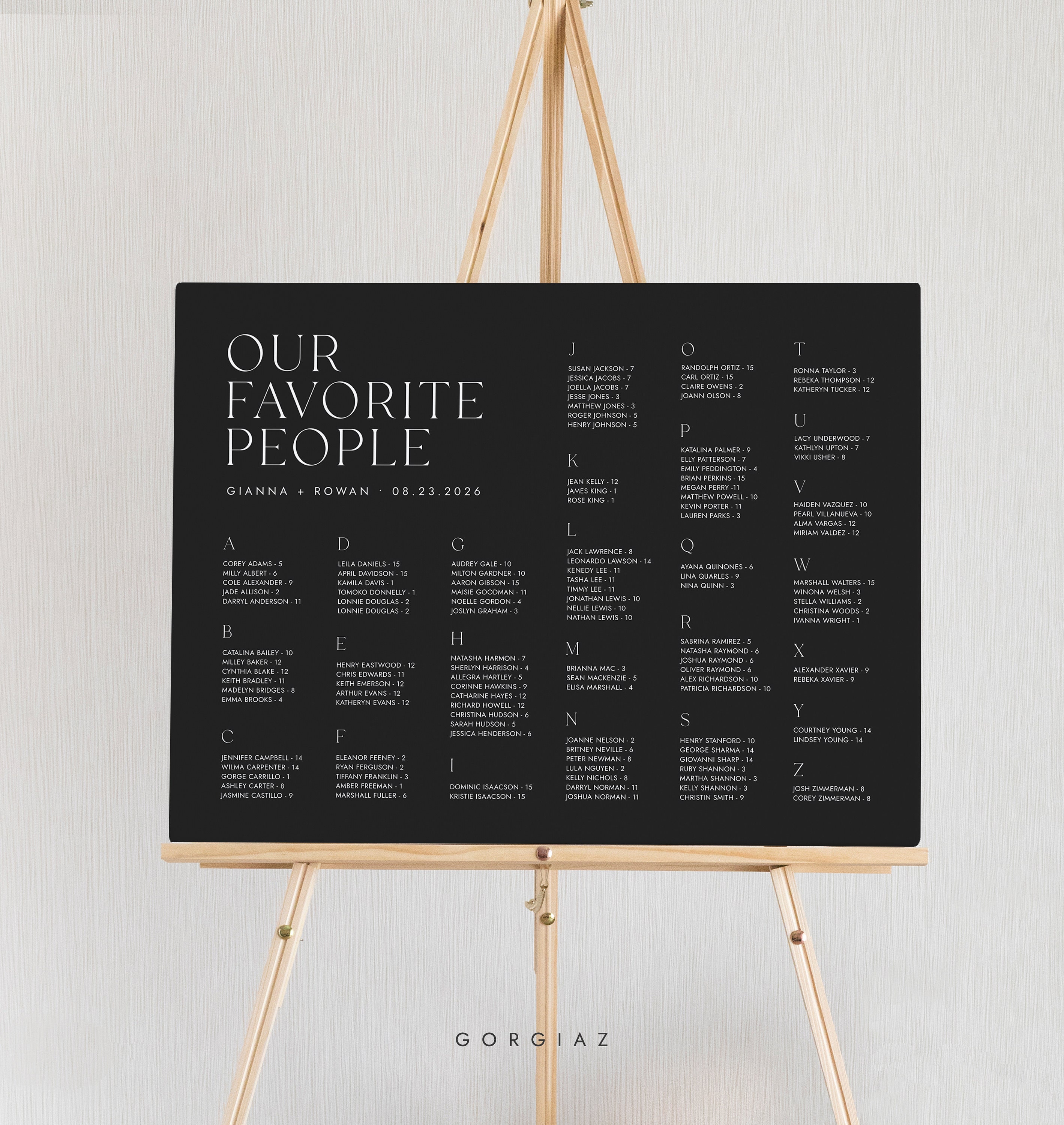 Alphabetical Wedding Seating Chart Sign Template Minimalist - Etsy