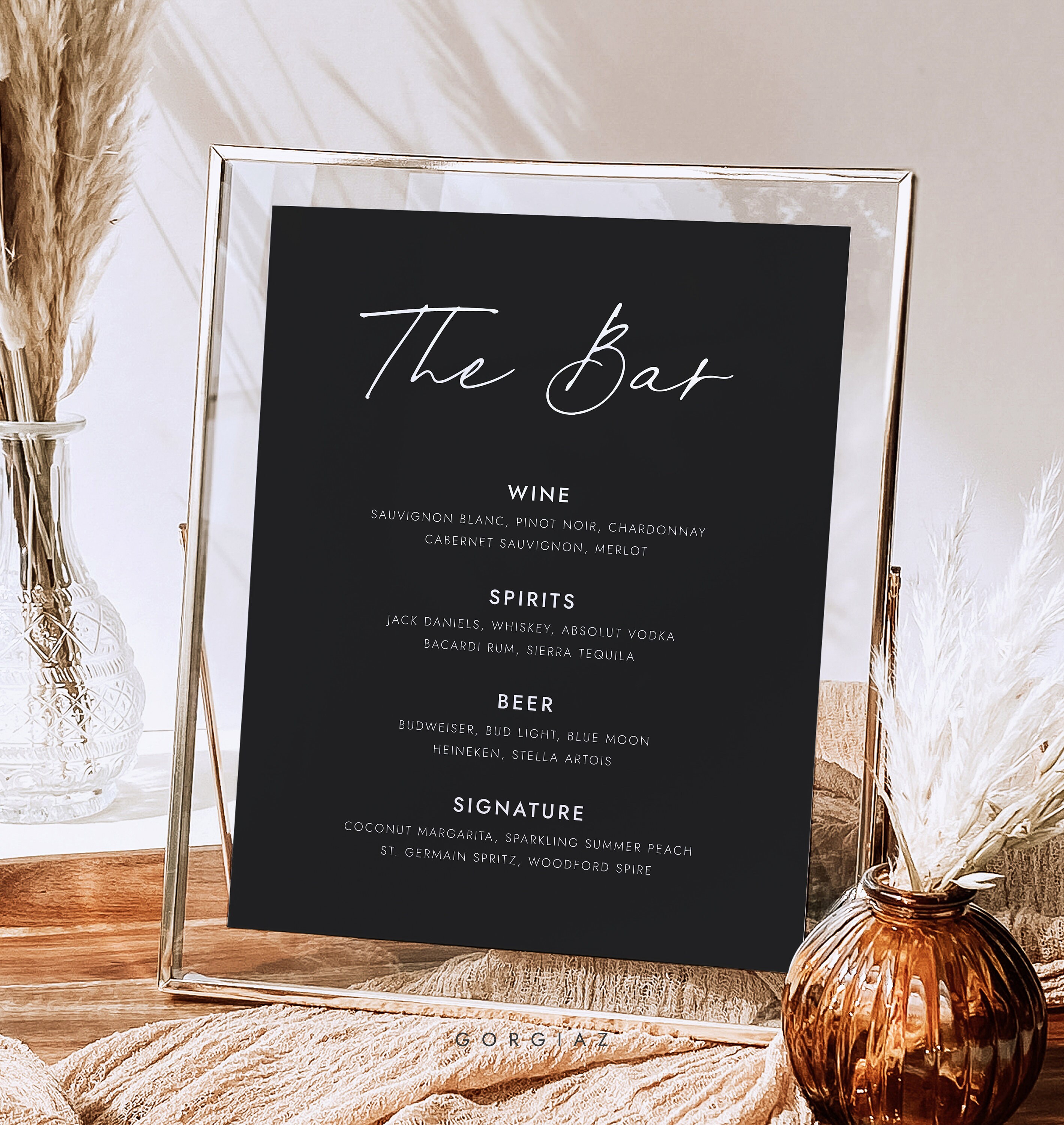 Minimalist Bar Menu Sign Templates, Modern Minimalist Wedding Drinks ...