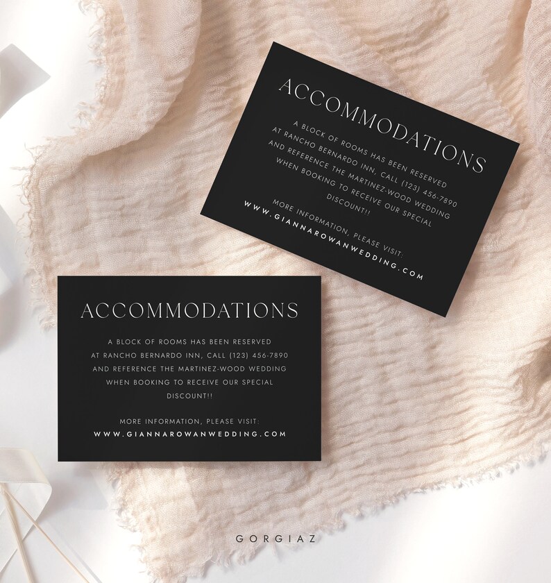 Wedding Accommodation Card Template, Modern Minimalist Wedding Hotel Accommodation Card ...