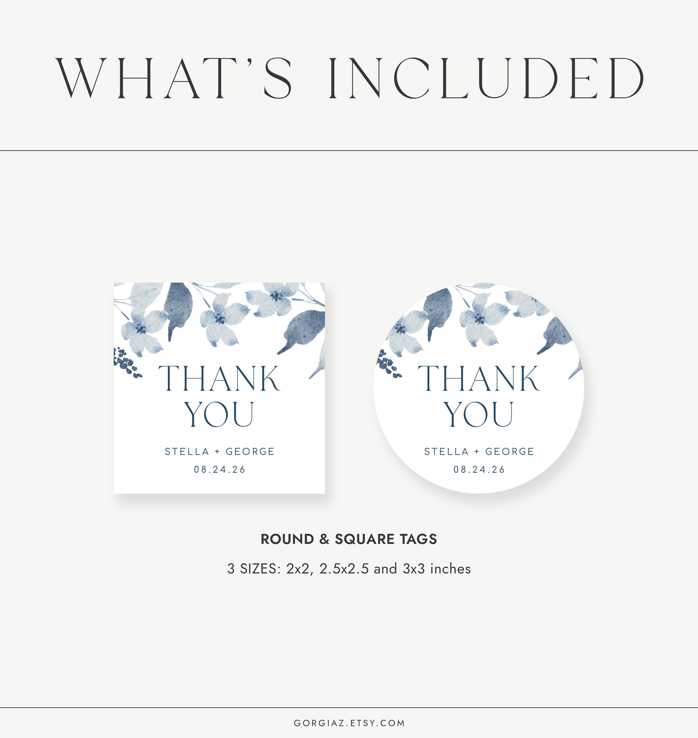 Dusty Blue Round Favor Tag Template, Rustic Floral Square Favor Tag ...