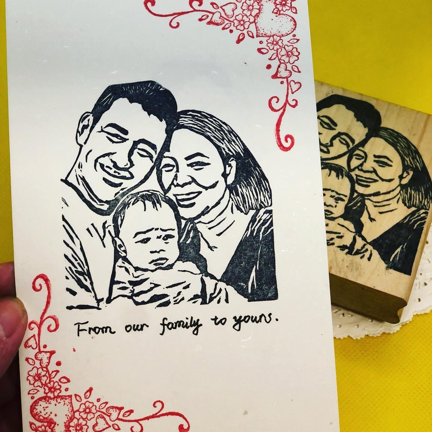 Family Portrait Stamp, Portrait Stamp, Family Stamp, Custom Face Stamp ...
