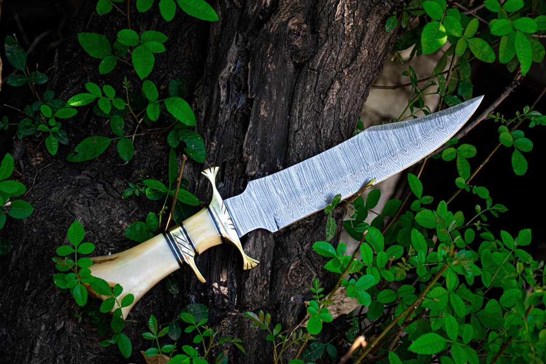 Damascus Bone Handle Knife Father's Day Gift Fixed Blade Knife ...