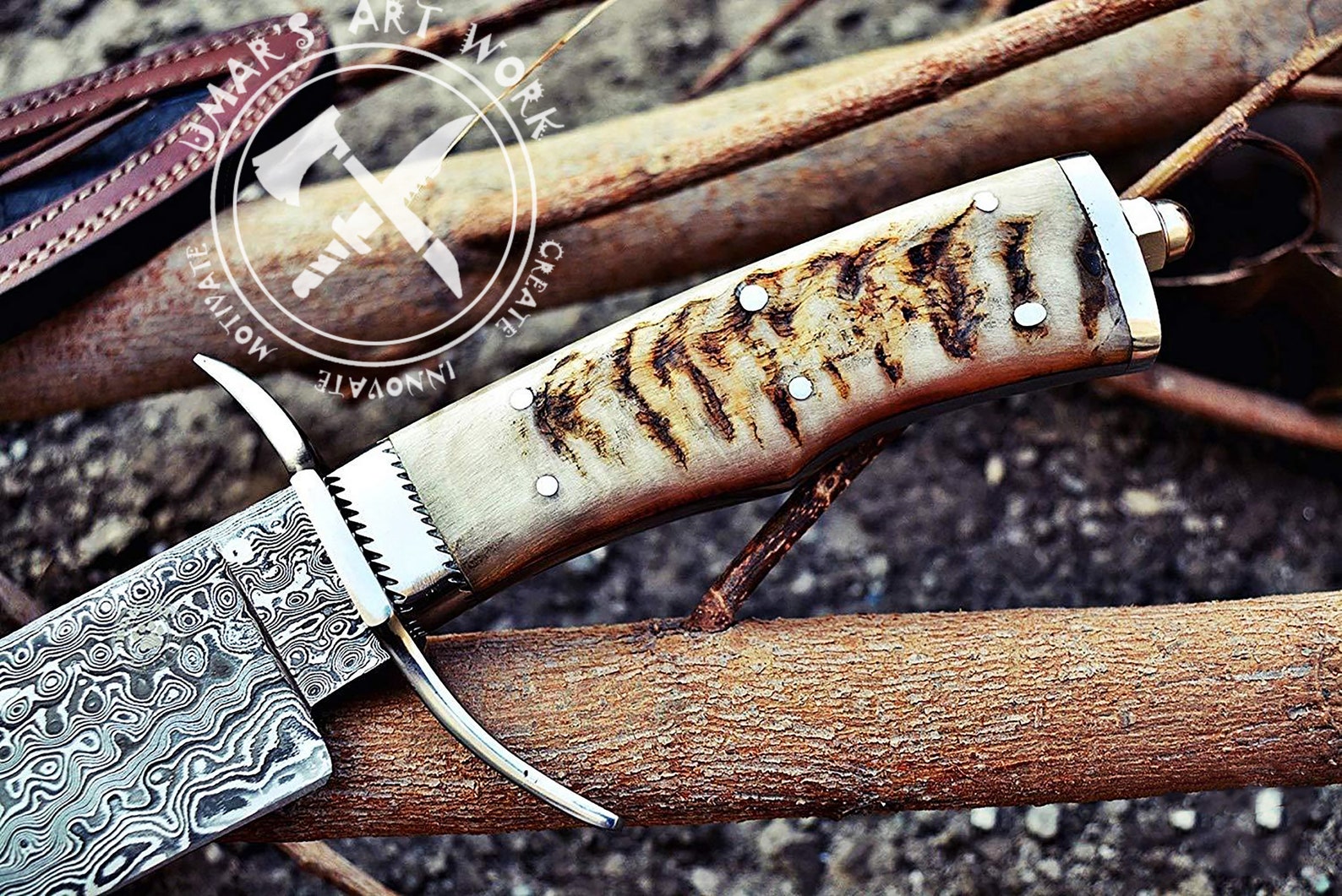 Exotic Stag Handle Knife Custom Handmade 14 Damascus - Etsy