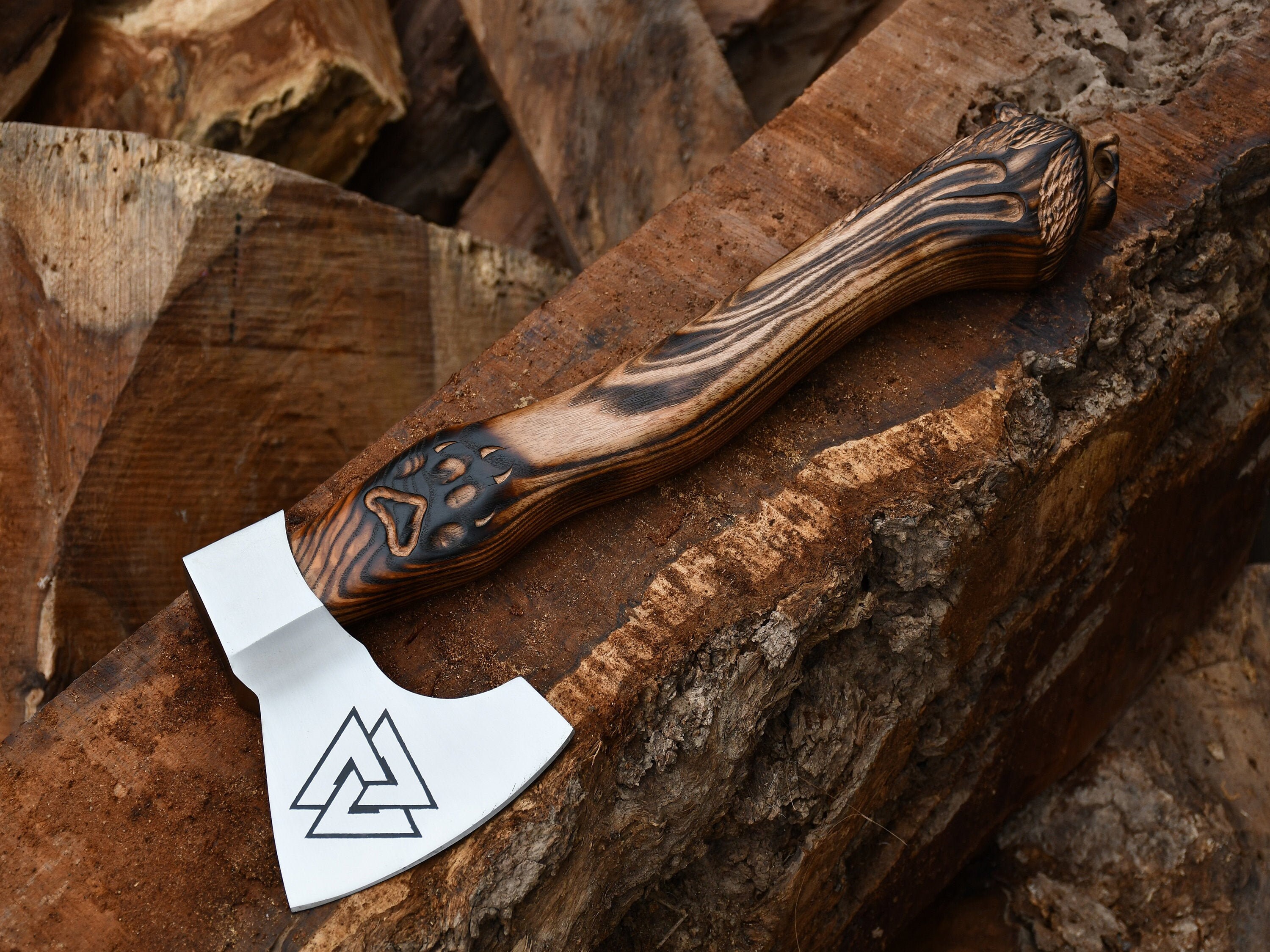 Hand-Forged Viking Axe 52100 Carbon Steel with Custom Etching | Etsy