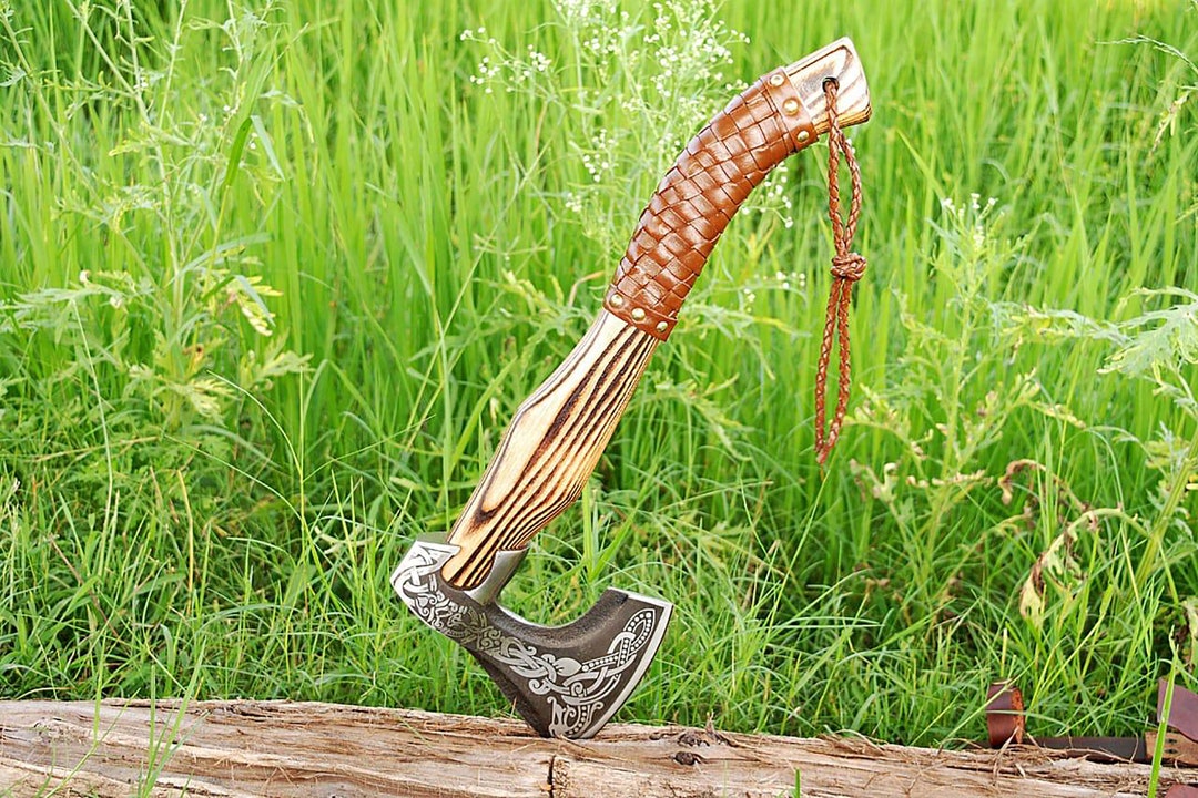 Hand Forged Viking Axe With Hummer and Leather Winding High Carbon ...