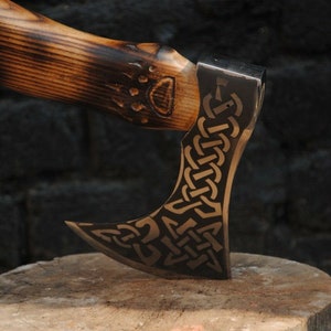 Bearded Viking Axe Etched on Axe Head, Beautiful Axe Handle, Handmade ...