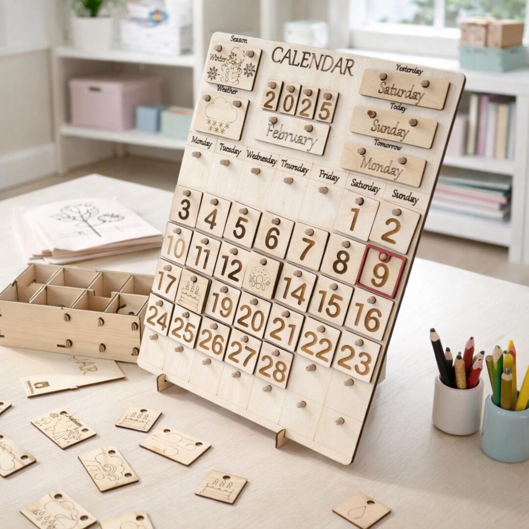 Montessori Calendar, Wooden Calendar for Toddlers, Preschool Calendar ...