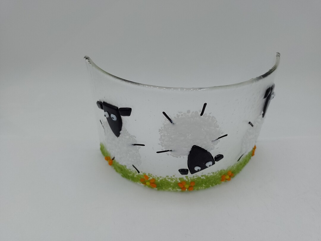 Fused Glass Curved Art, Fused Glass Sheep, Fused Glass Curved Sheep ...