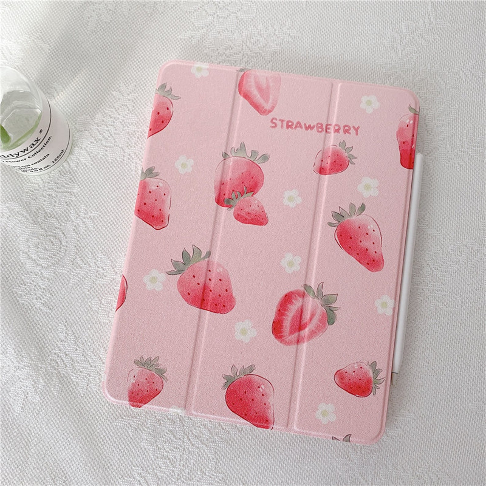 Summer pink strawberry cute iPad case with pencil holder for | Etsy