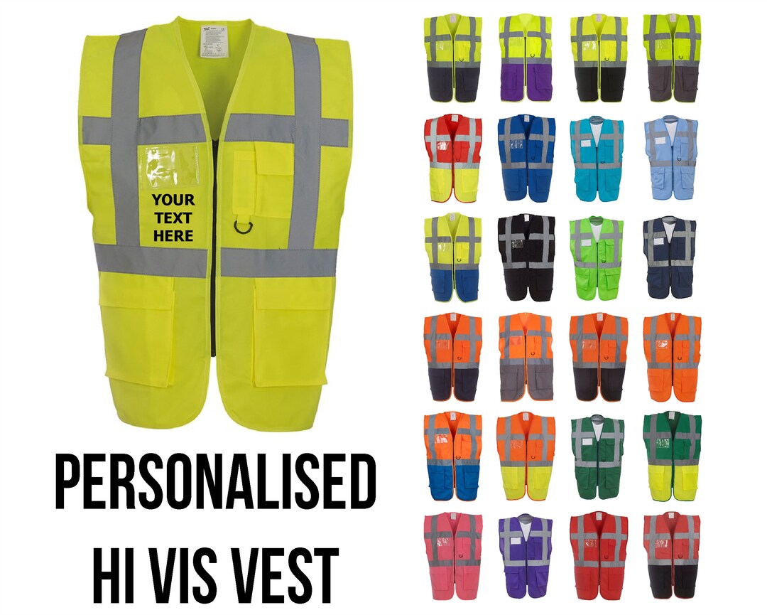 Personalised Hi Vis Vest With Pockets, Custom Safety Vest, Reflective ...