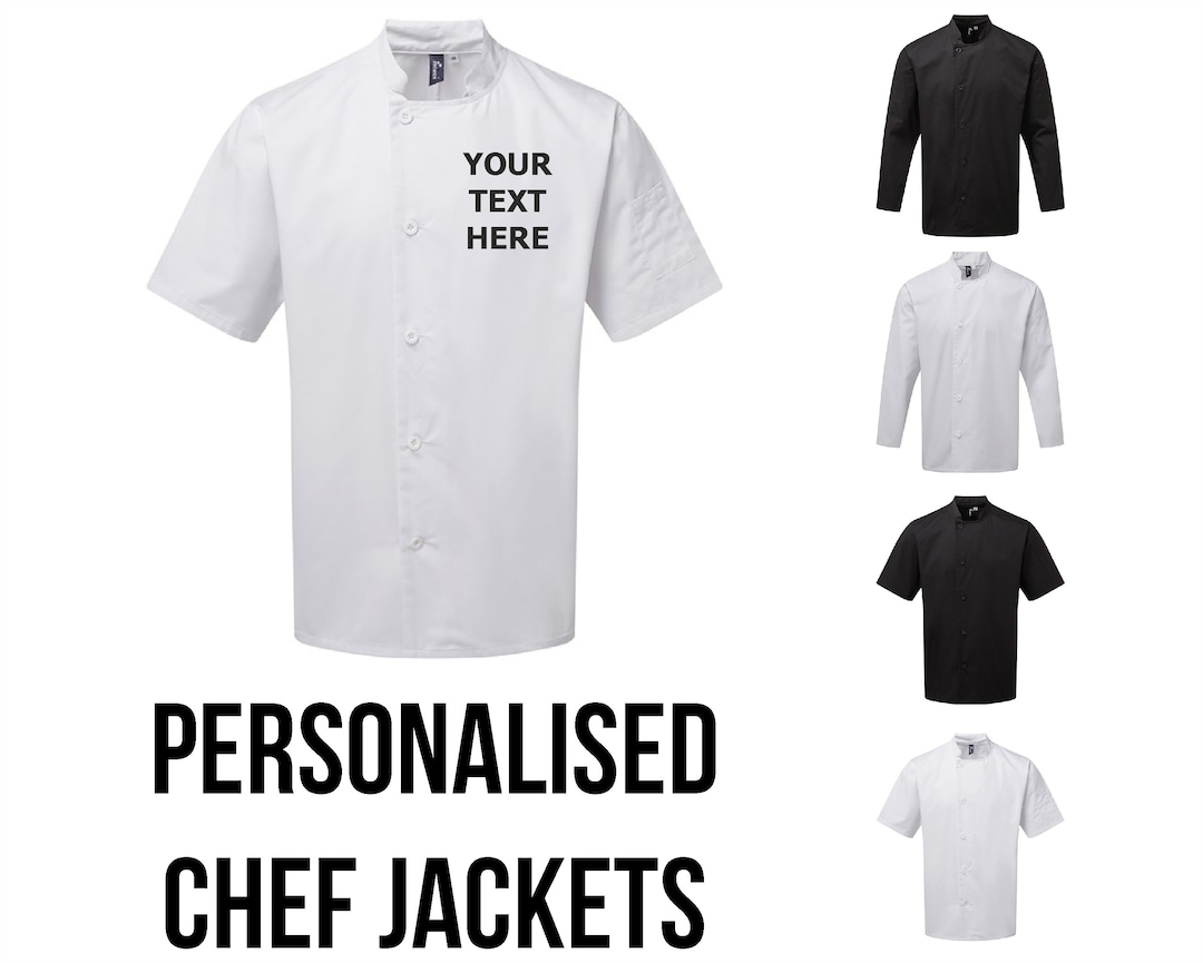 Personalised Unisex Chefs Jacket Embroidered Short Sleeve Long Sleeve ...