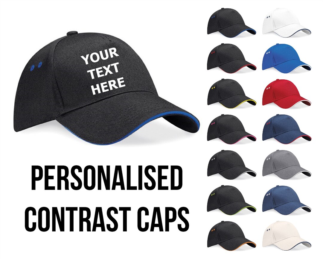 Personalised Embroidered Baseball Contrast Cap Custom Printed Hat ...