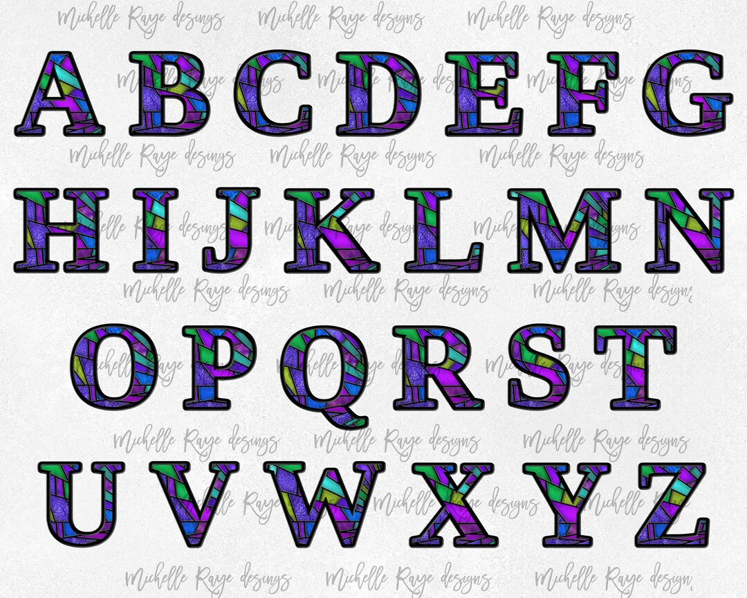 Purple Teal Blue Stained Glass Alphabet, Mosaic Glass Alpha, PNG ...