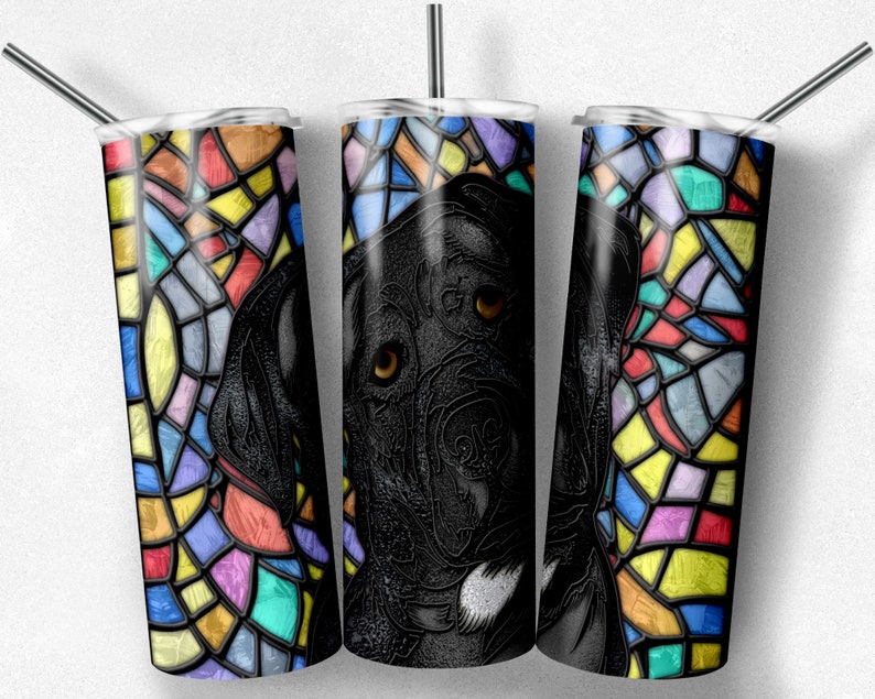 Black Lab Stained Glass PNG Wrap, Labrador Retriever Sublimation ...