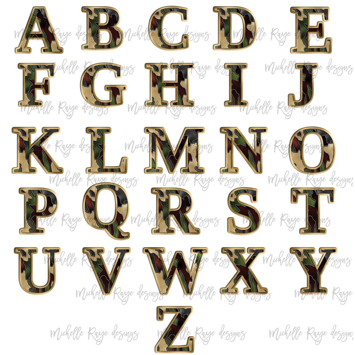 Stained Glass Camo With Tan Outline, Black Bevel, PNG Overlays, Letter ...
