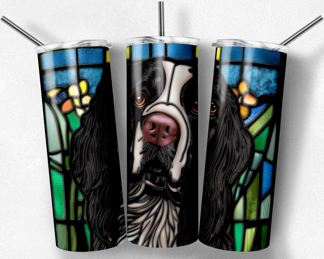 Springer Spaniel black and White Stained Glass PNG Tumbler Sublimation ...