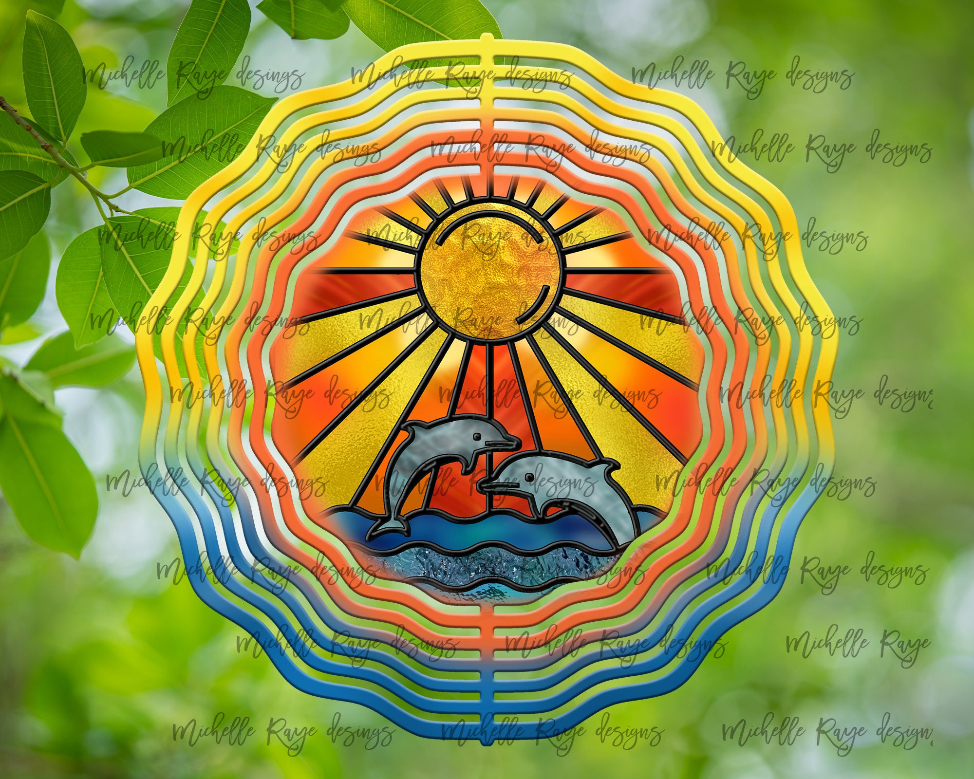 Dolphin Sunset Stained Glass, Hanging Wind Spinners for Outdoors ...