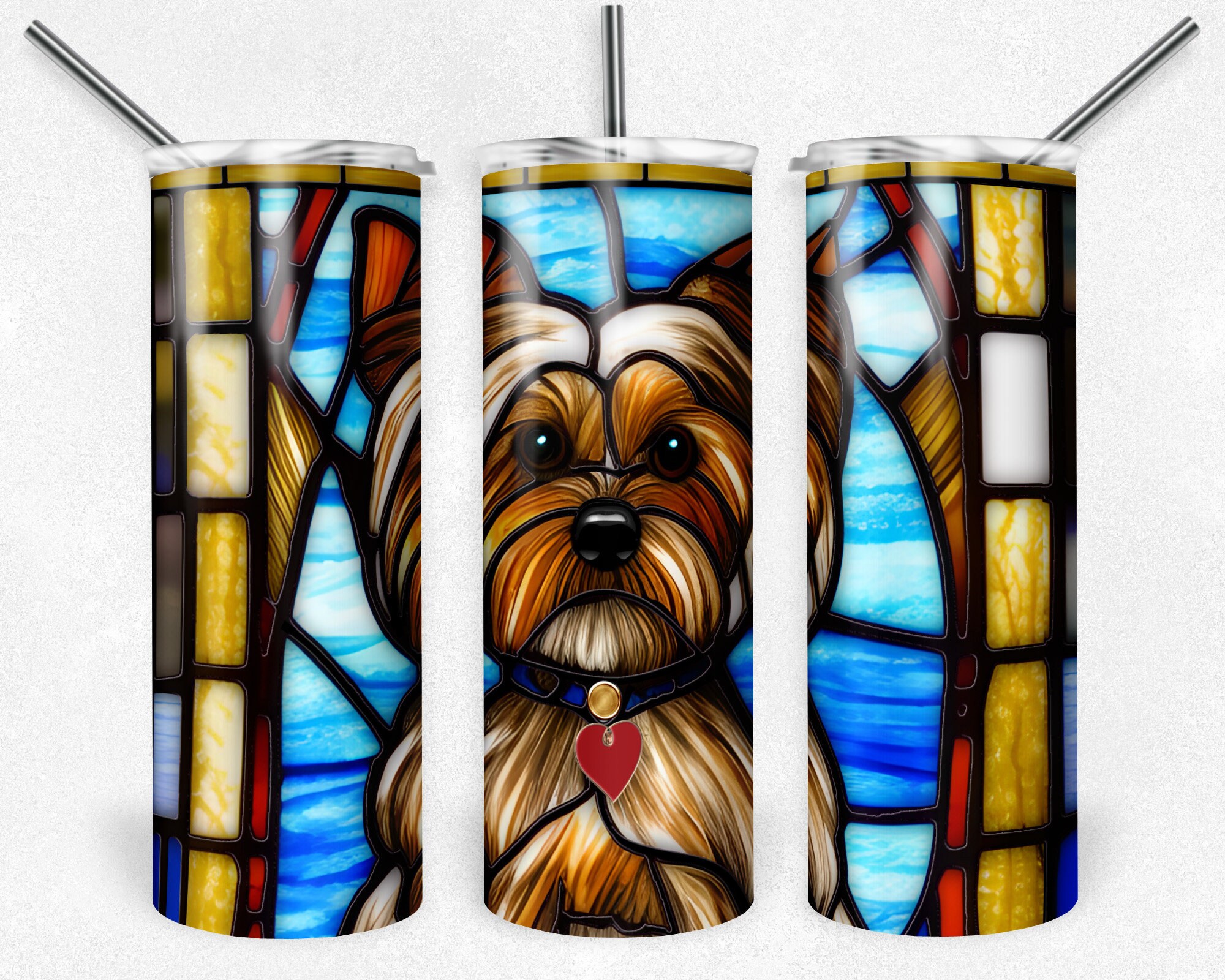 Yorkie Stained Glass PNG Wrap, Yorkshire Terrior Dog Sublimation ...