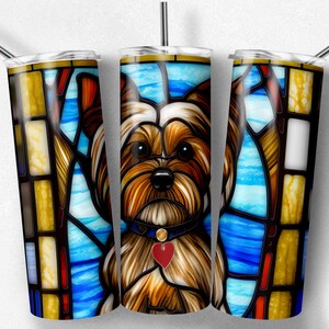 Yorkie Stained Glass PNG Wrap, Yorkshire Terrior Dog Sublimation ...