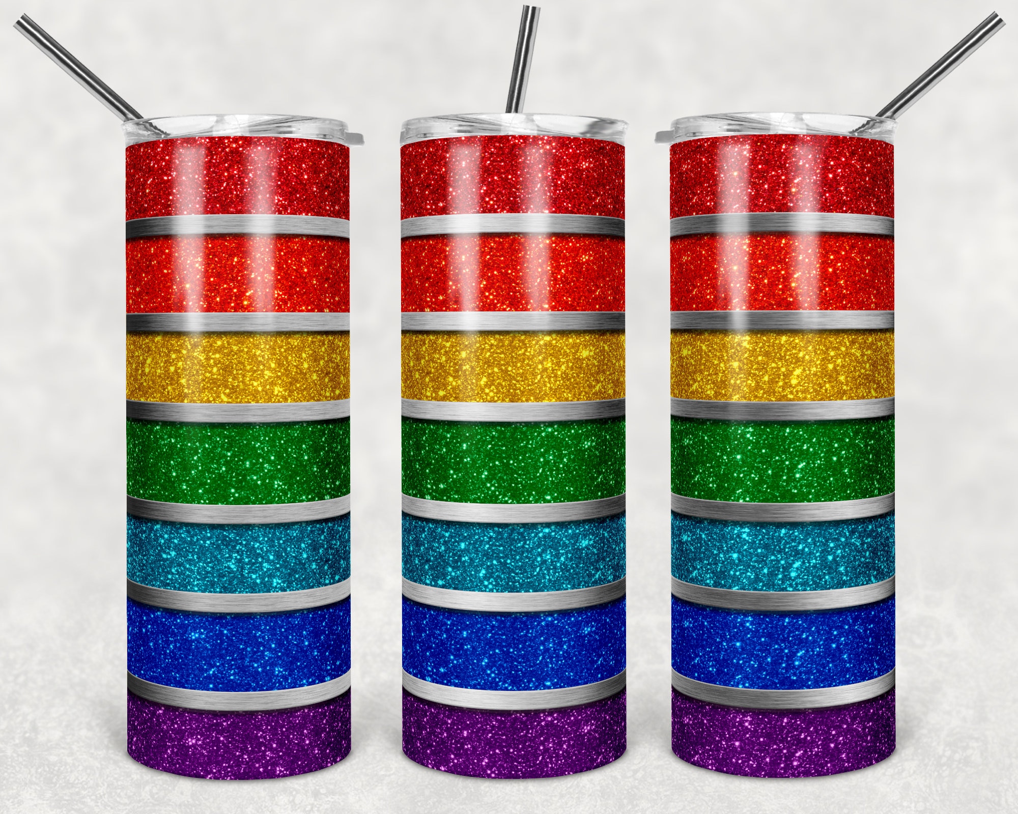 Rainbow stripes glitter colorful 20 oz Skinny Tumbler | Etsy
