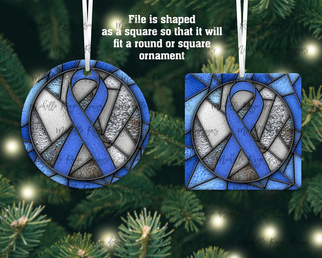 Blue Awareness Ribbon Stained Glass Christmas Ornament, Colon Cancer ...