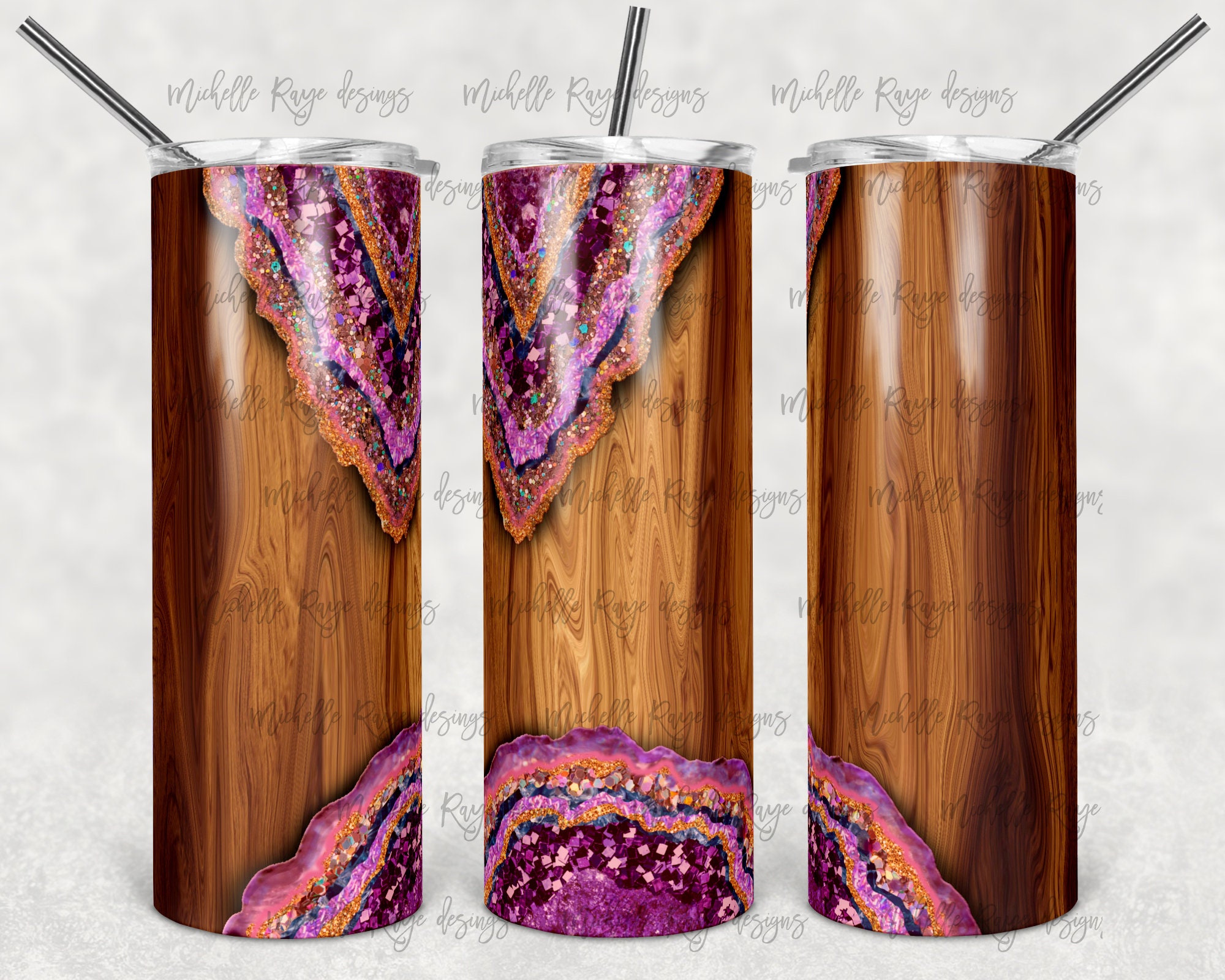 Purple Coral Geode Wood Grain Peekaboo Sublimation 20 Oz. | Etsy