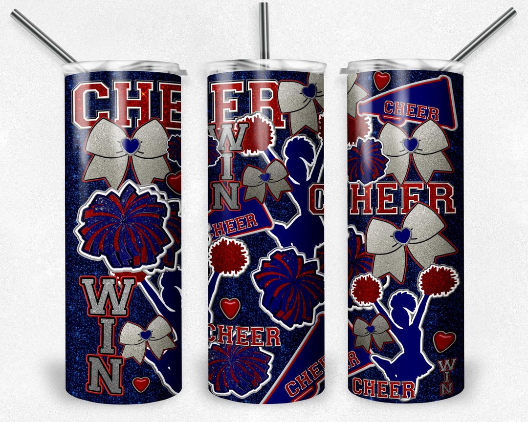 Cheerleader Sublimation Tumbler Wrap Png, Cheer, Red, Navy Glitter ...