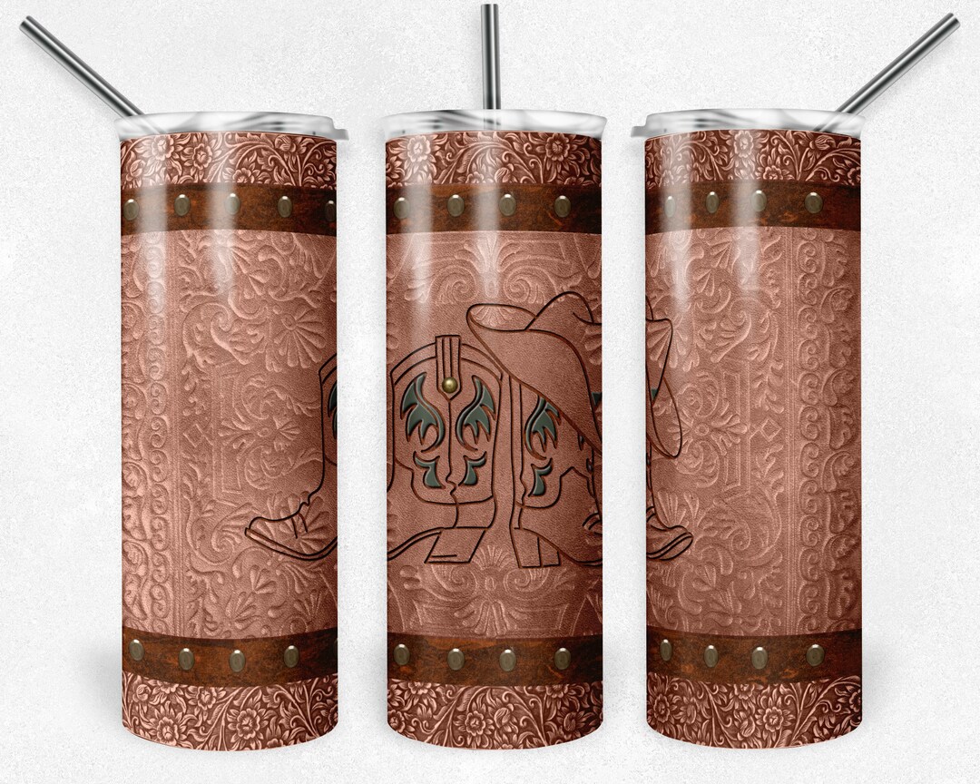 Rust Brown, Green, Cowboy Hat and Boots, Tooled Leather, Western ...