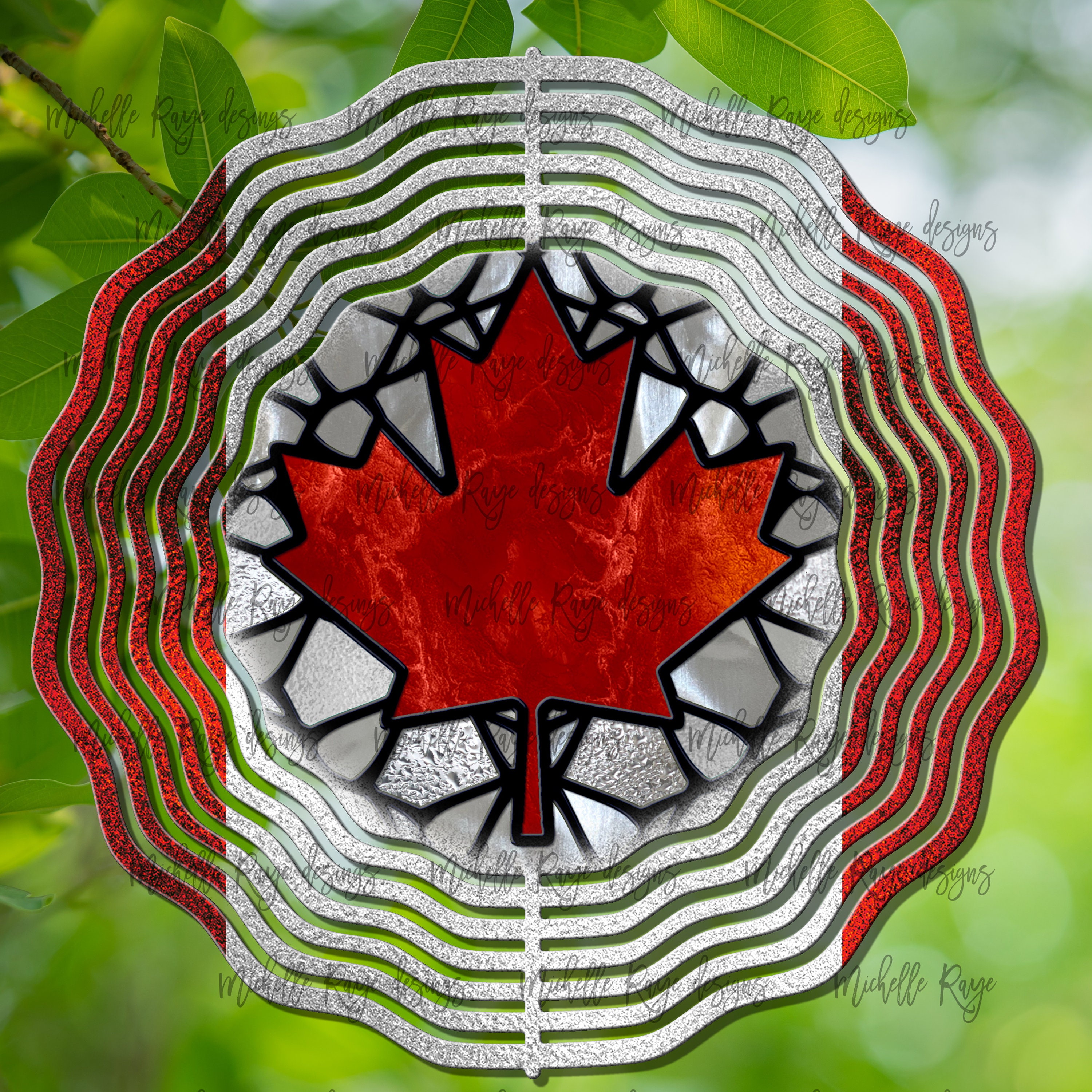 Canadian Flag Stained Glass, Hanging Wind Spinners for Outdoors ...