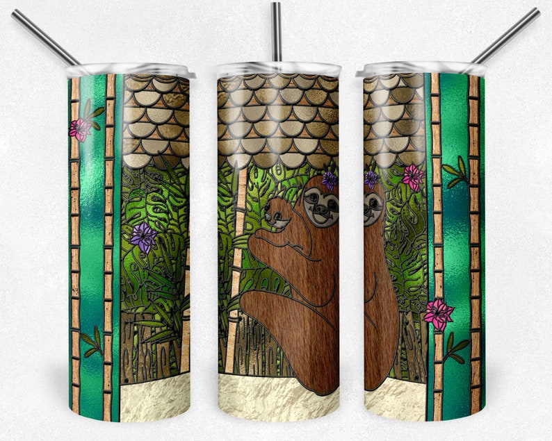 Stained Glass Sloth Scene Sublimation 20 Oz. Skinny - Etsy