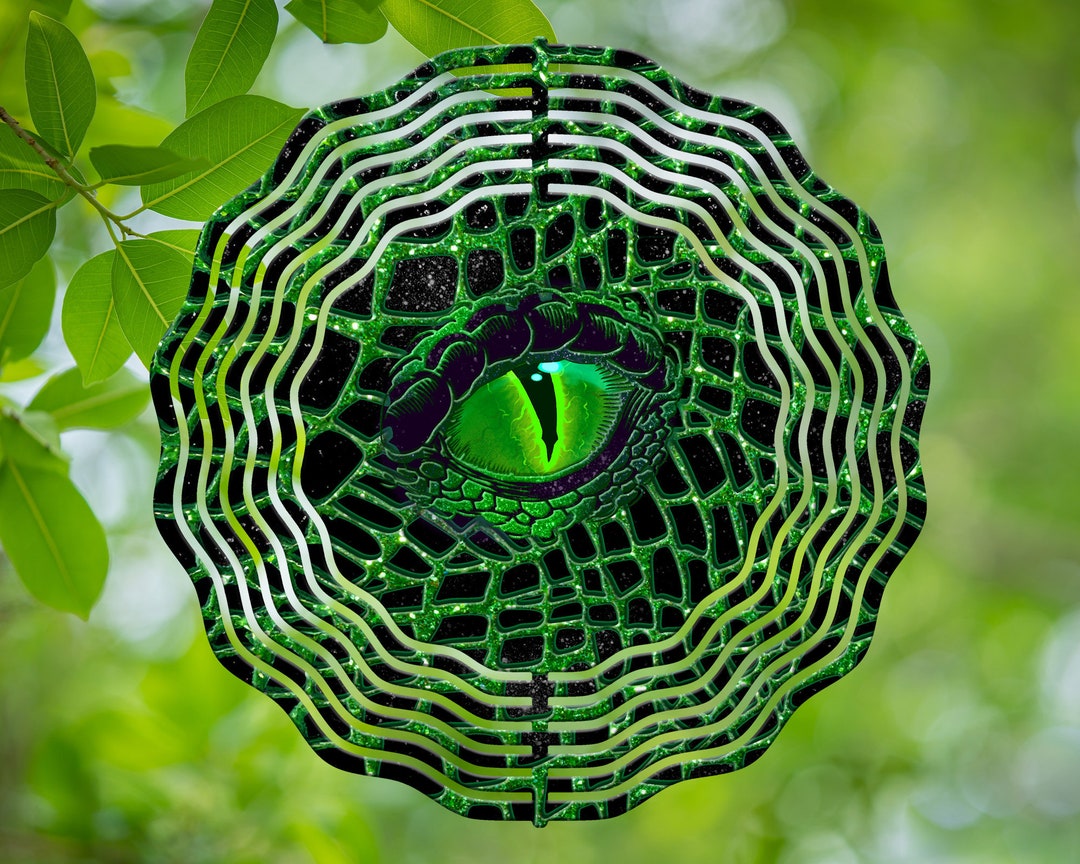 Dragon Eye in Black and Green Glitter Wind Spinner Design, Wind ...