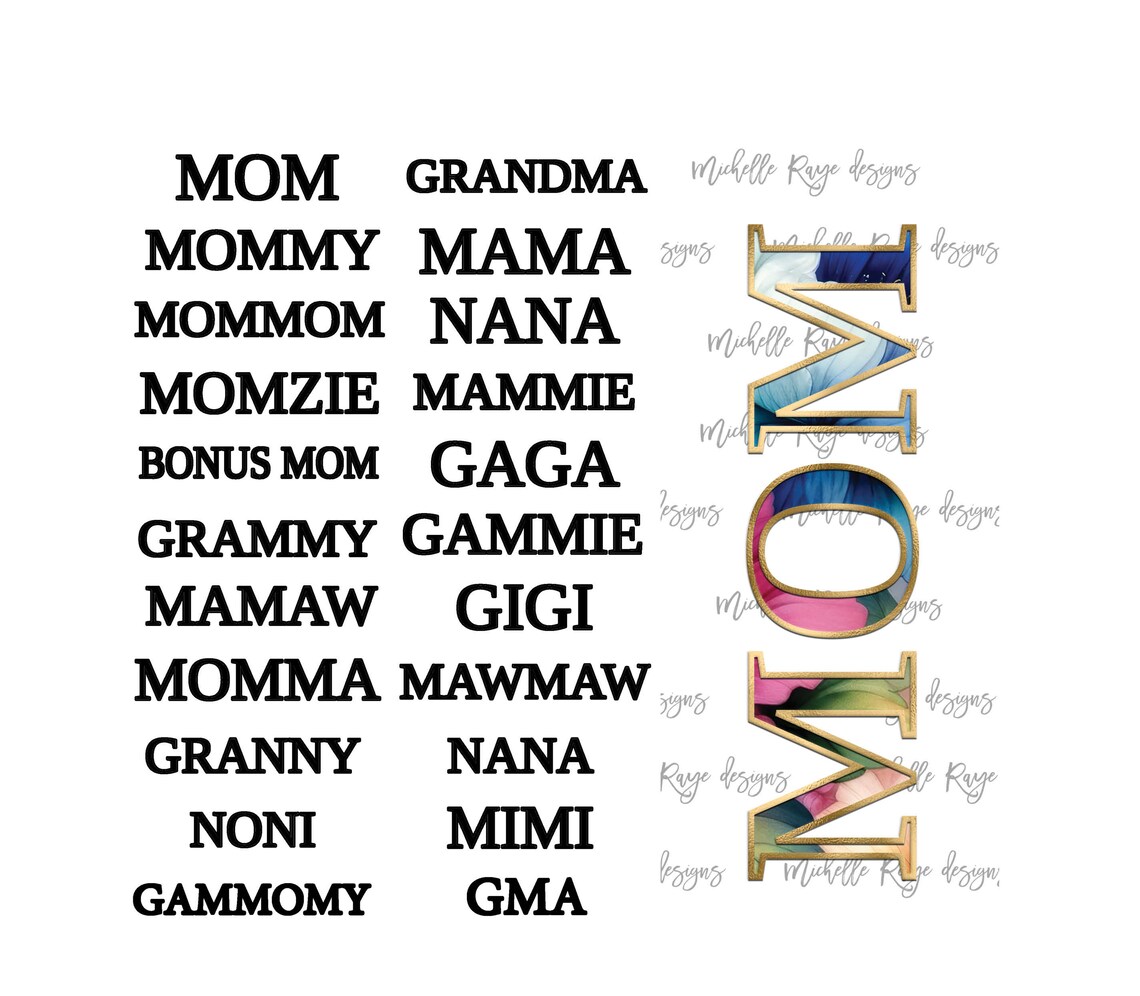 Mom and Grandma Names PNG Overlay Clipart, Watercolor Spring Flowers ...