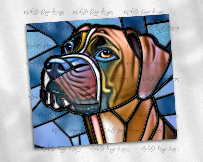 Boxer Dog Stained Glass PNG Wrap Sublimation 20oz Tumbler - Etsy