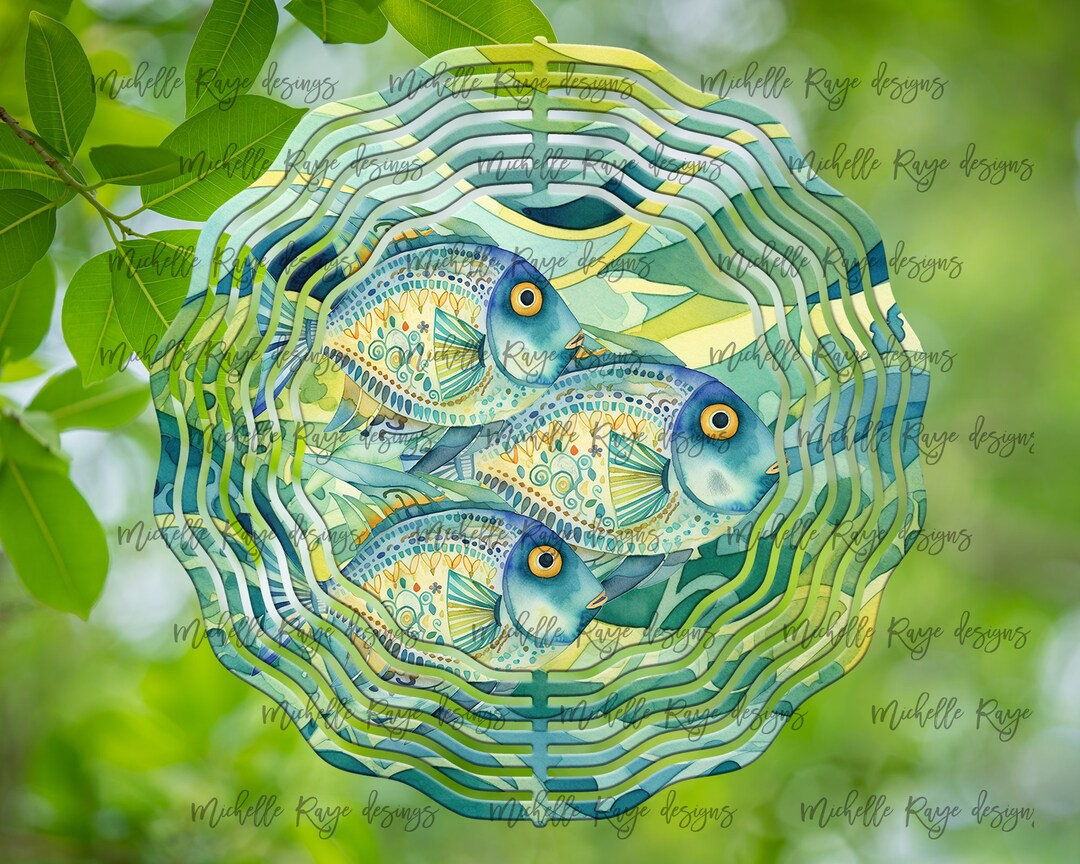 Tropical Fish Folk Art Style Wind Spinner Design, Hanging Wind Spinners ...