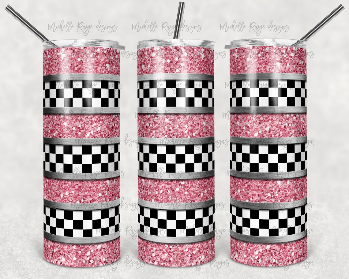 Pink Glitter Racing Stripes Race Car Striped 20 Oz Skinny - Etsy