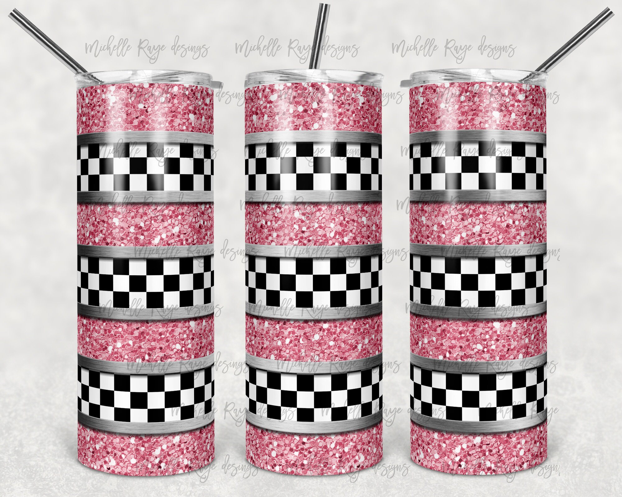 Pink Glitter Racing Stripes Race Car Striped 20 Oz Skinny - Etsy