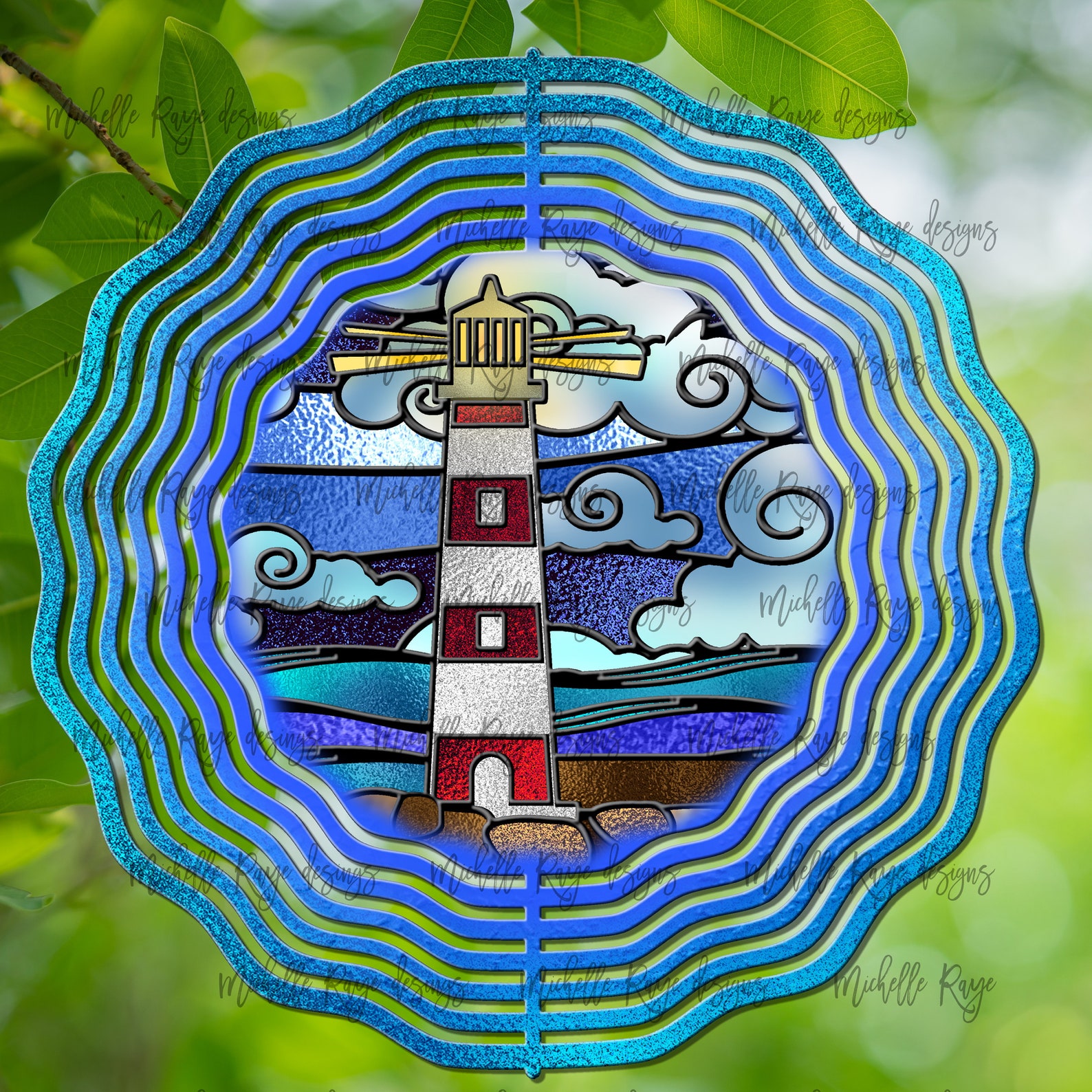 Lighthouse Stained Glass, Hanging Wind Spinners for Outdoors ...