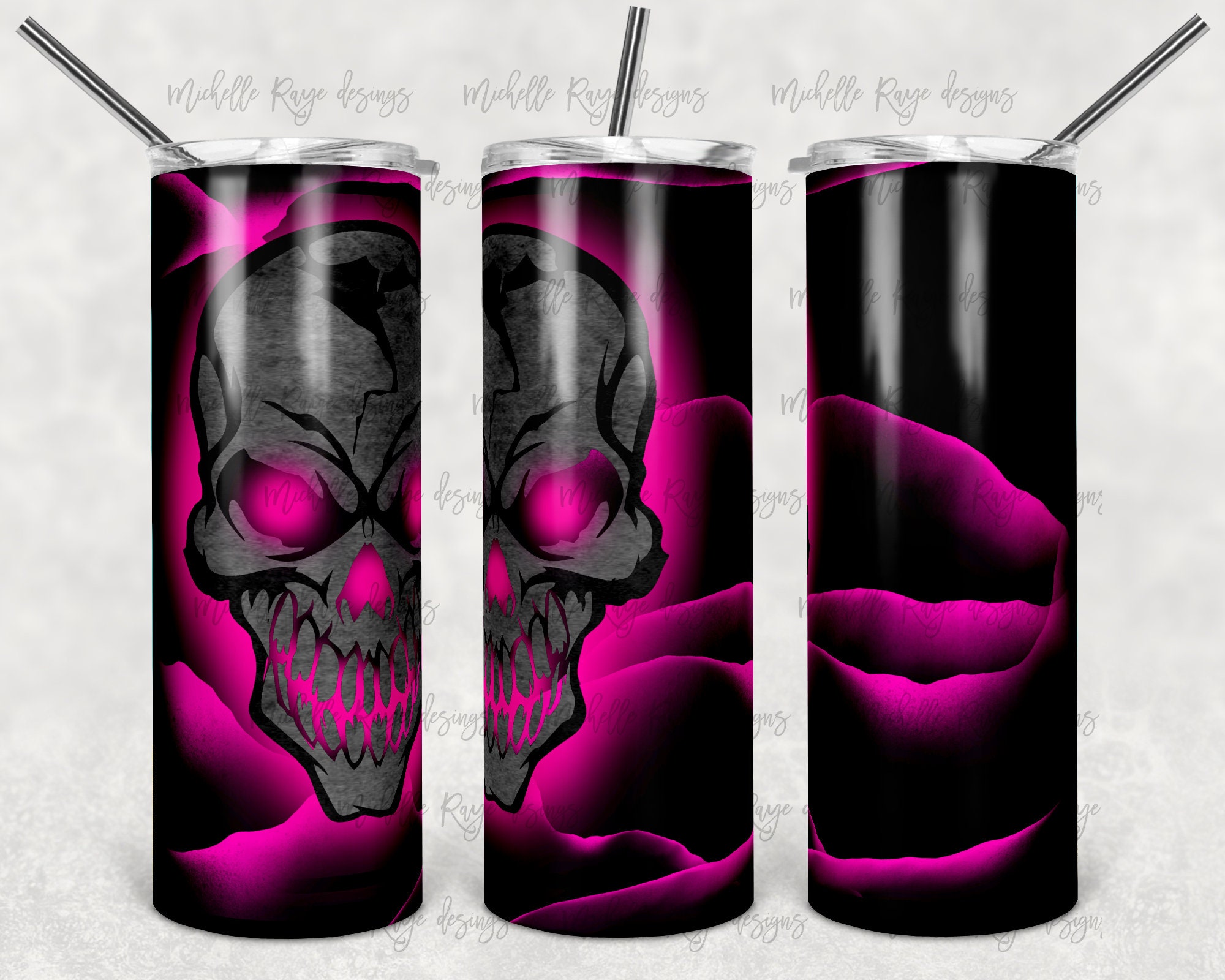 Glowing Neon Pink Skull Sublimation Skinny Tumblers 20 oz | Etsy