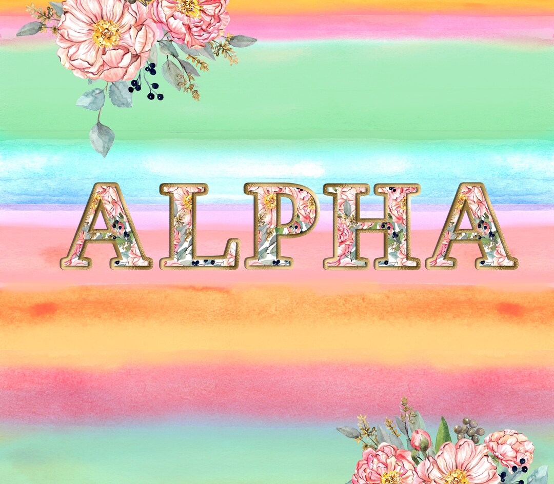 Coral Watercolor Floral Alphabet, Gold Bevel, PNG Overlays, Letter ...