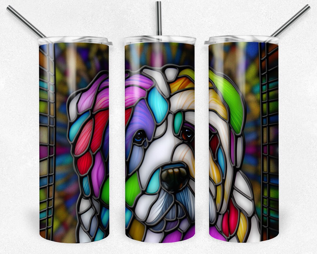 Great Pyrenees Stained Glass PNG Tumbler Wrap, Abstract Art Dog ...