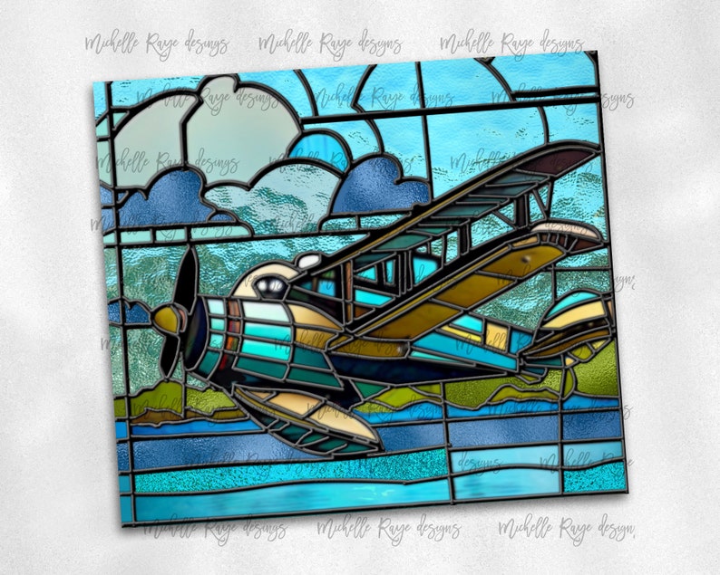 Biplane Stained Glass PNG Wrap Travel Plane Design - Etsy