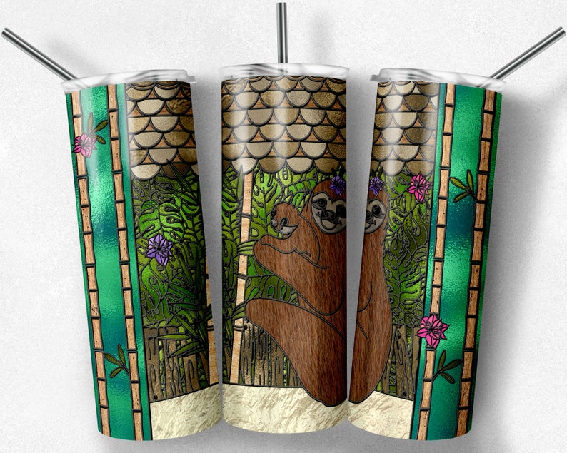 Stained Glass Sloth Scene Sublimation 20 Oz. Skinny - Etsy